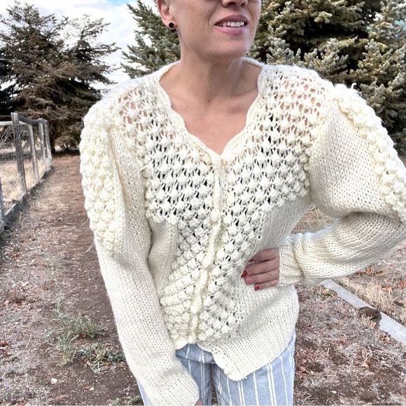 Sweaters | Vintage Handmade Chunky Knubby Knit Cottagecore Holiday ...